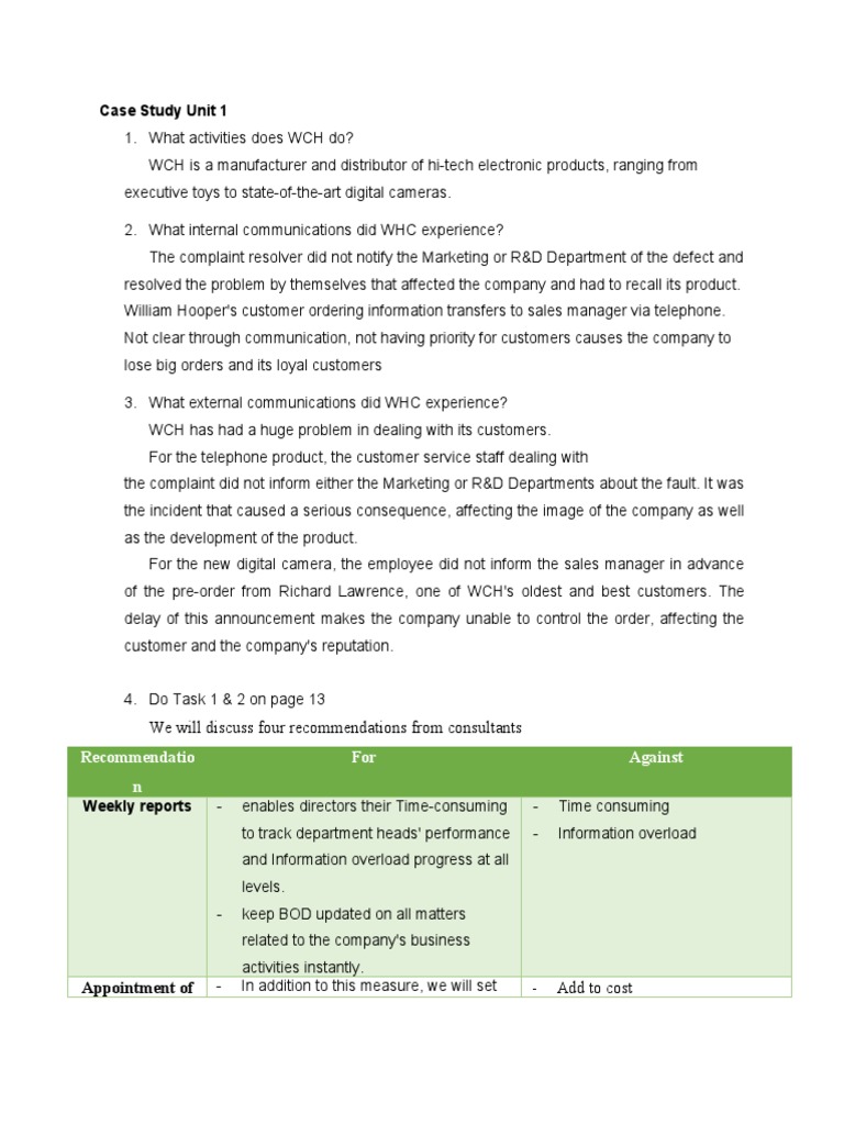 Case Study Unit 1: We Will Discuss Four Recommendations From Consultants | PDF | Blackberry ...