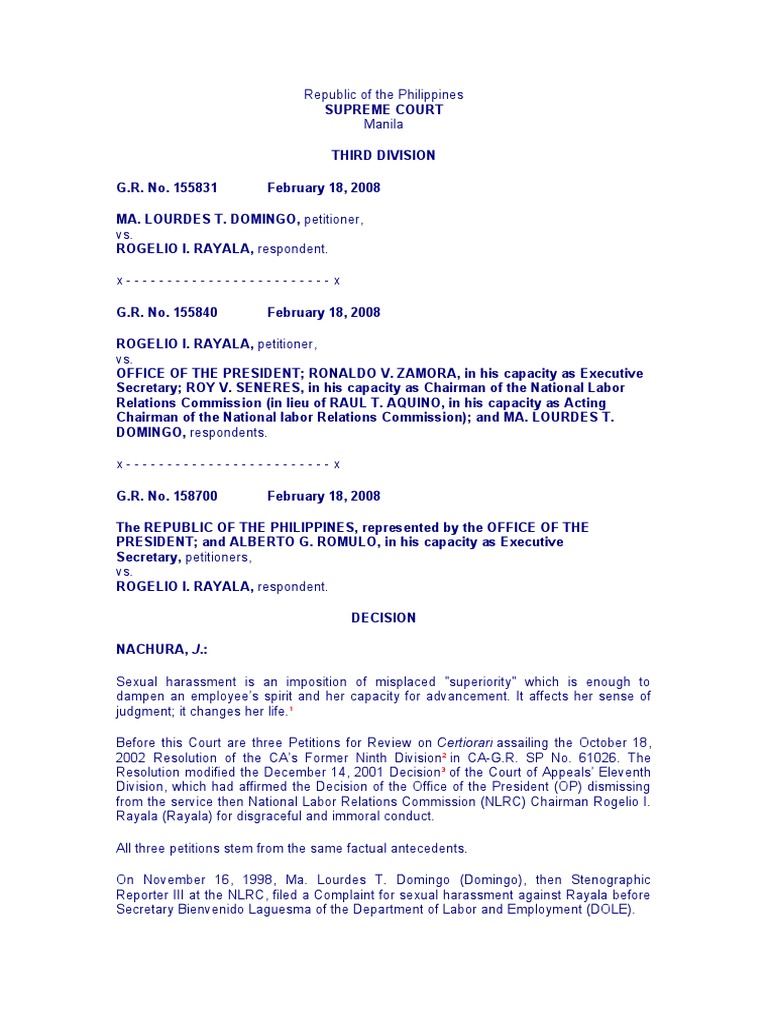 Domingo vs. Rayala, G.R. No. 155831, Feb 18, 2008 | PDF | Sexual ...
