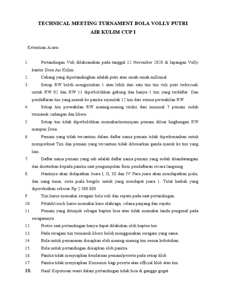 Rapat Teknis Turnamen Voli Putri | PDF