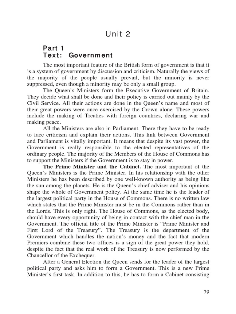 Unit 2: Text: Government | PDF | Prime Minister | Hm Treasury