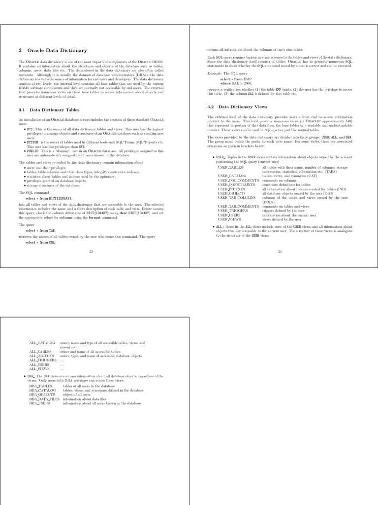 Oracle Data Dictionary Pdf Oracle Database Databases