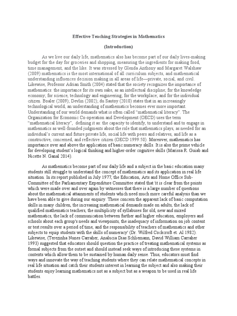 Effective Strategies for Teaching Mathematics | PDF | Teachers ...
