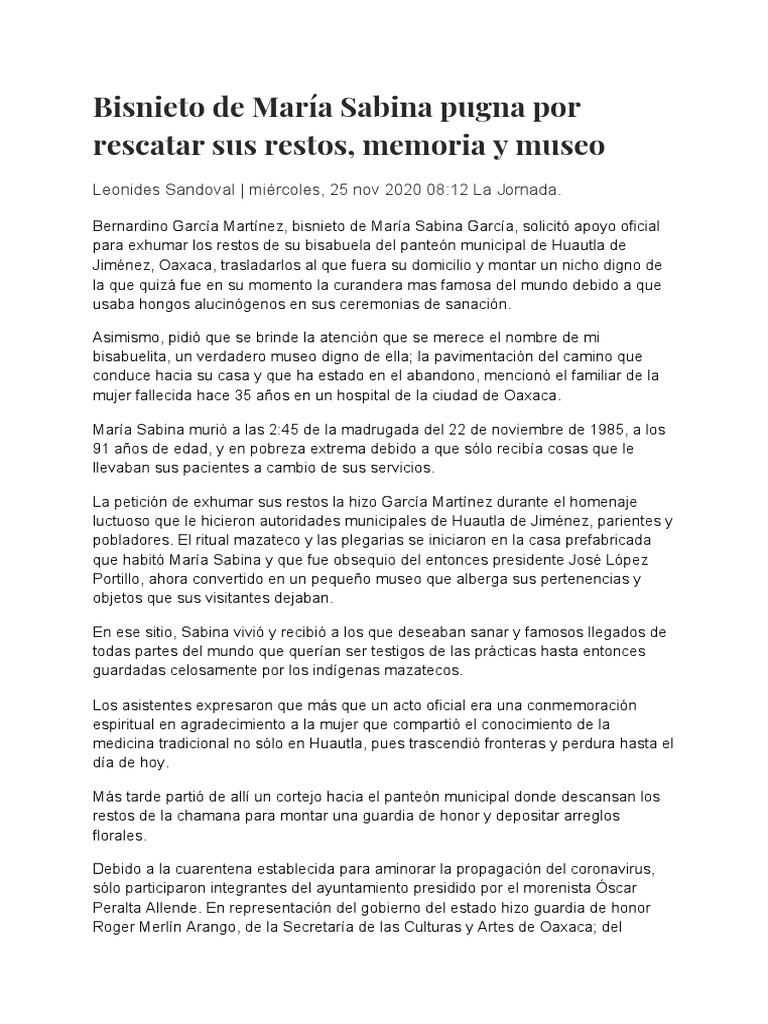 Rescate de la memoria de María Sabina | PDF | Religión y espiritualidad