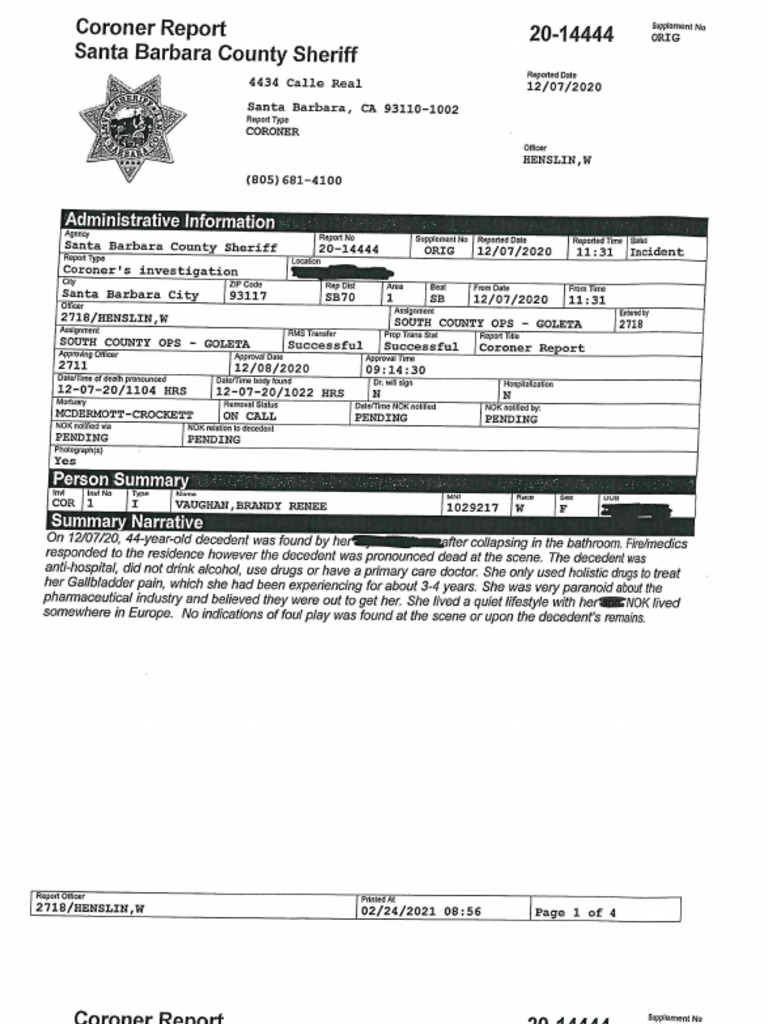 Brandy Vaughan Coroner Report | PDF