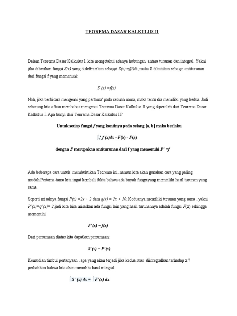 TEOREMA DASAR KALKULUS II Riki | PDF