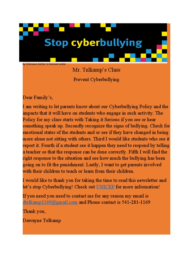 Cyberbullying Policy for Parents | PDF | Wellness