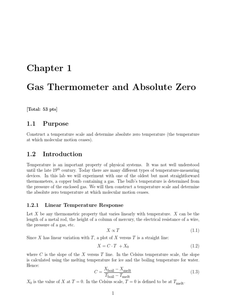 1 - Gas Thermometer and Absolute Zero | PDF | Temperature | Thermometer