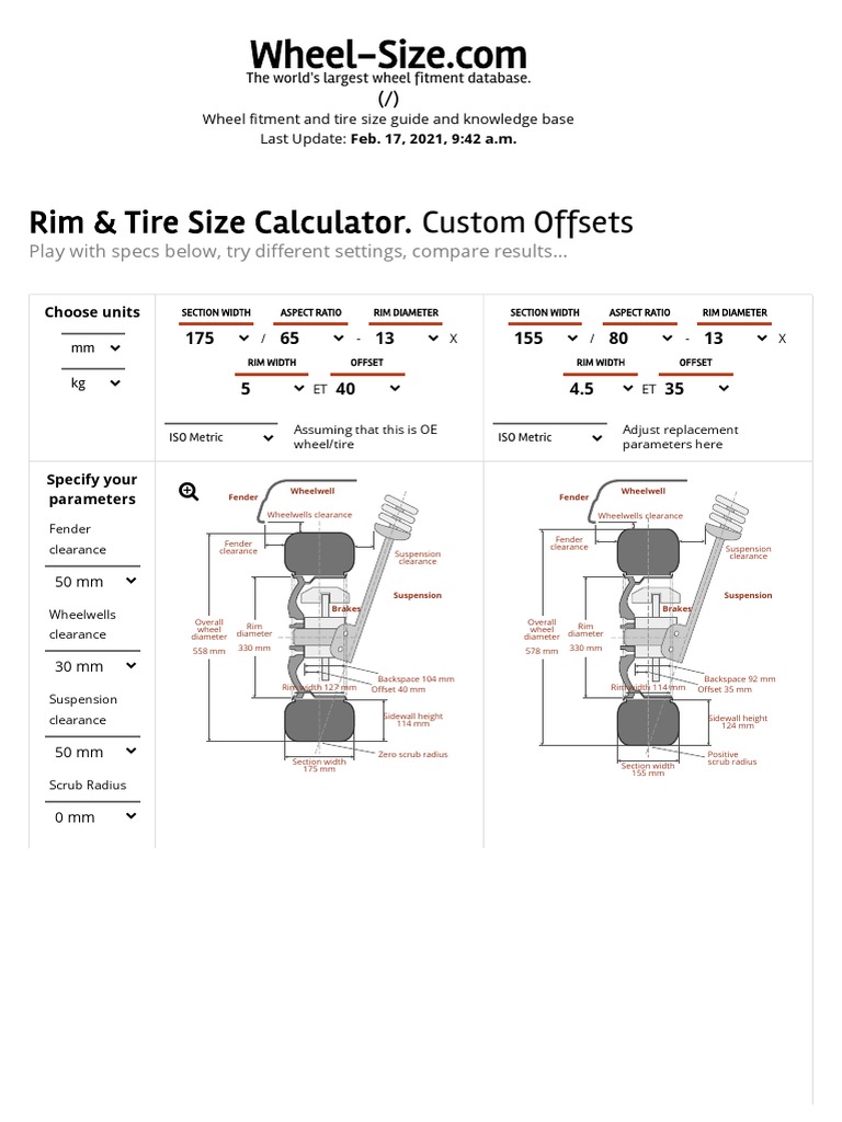 Rim & Tire Size Calculator. Custom Offsets | PDF | Automotive ...