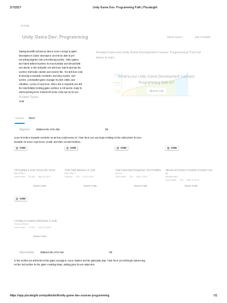 Unity Game Dev Programming Path Pluralsight Pdf Leisure Sports