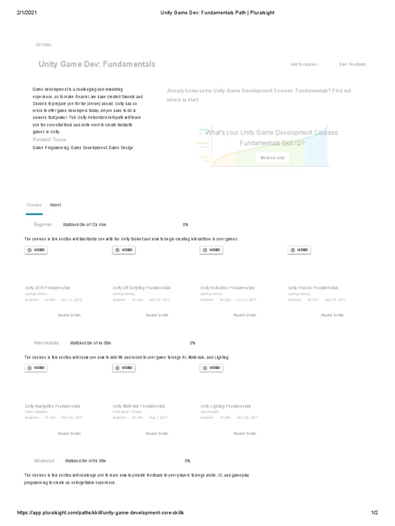 Unity Game Dev - Fundamentals Path - Pluralsight | PDF | Learning ...