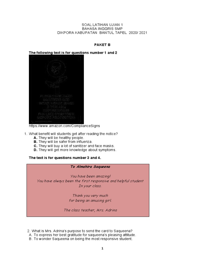 Soal ASD DIKPORA 1 - BHS INGGRIS - PAKET B - 2020-2021 OK | PDF | Hail | Apple Inc.