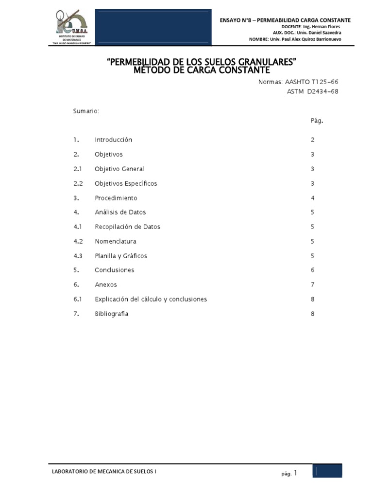 Permeabilidad de Suelos por Carga Constante | PDF | Permeabilidad ...