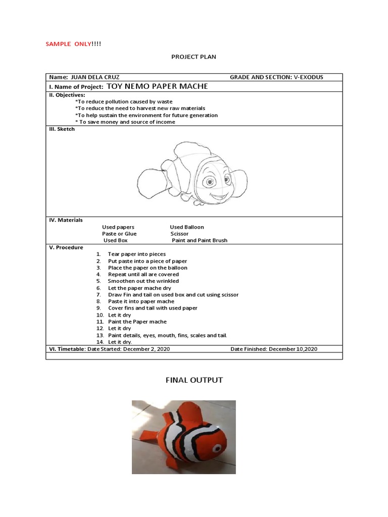 Toy Nemo Paper Mache: Sample Only | PDF