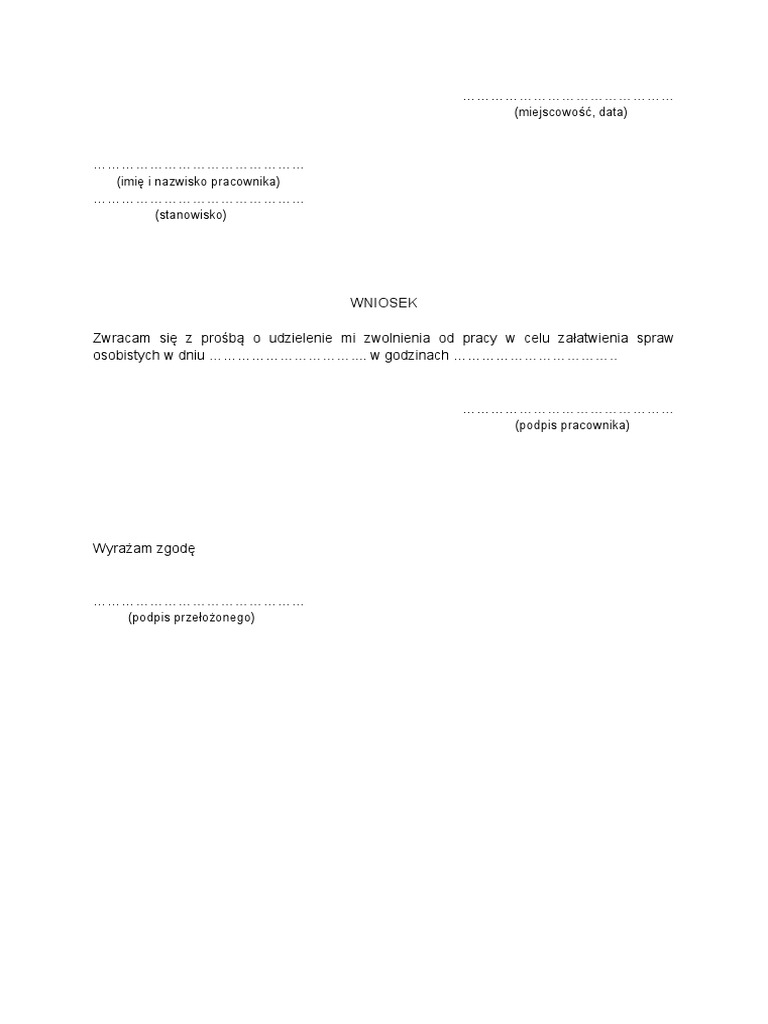 Zwolnienie Od Pracy W Celu Załatwienia Spraw Osobistych - Wzór | PDF