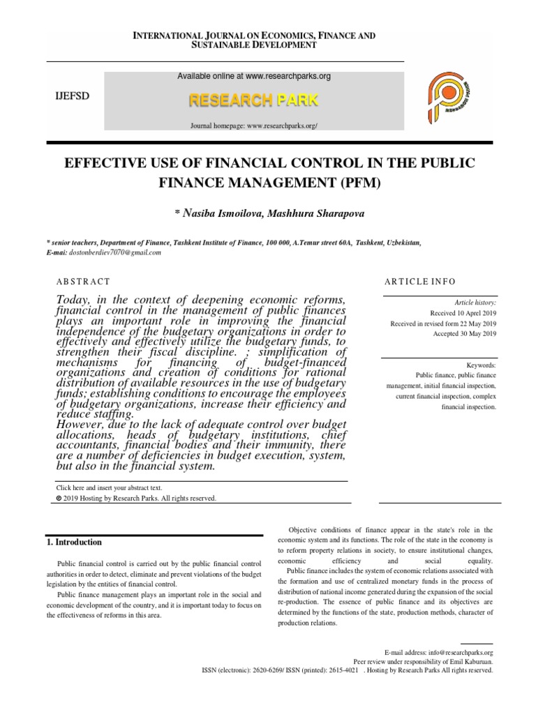Effective Use of Financial Control in The Public Finance Management ...