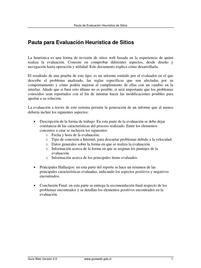 Pauta Evaluacion Heuristica | PDF | Evaluación | Red mundial