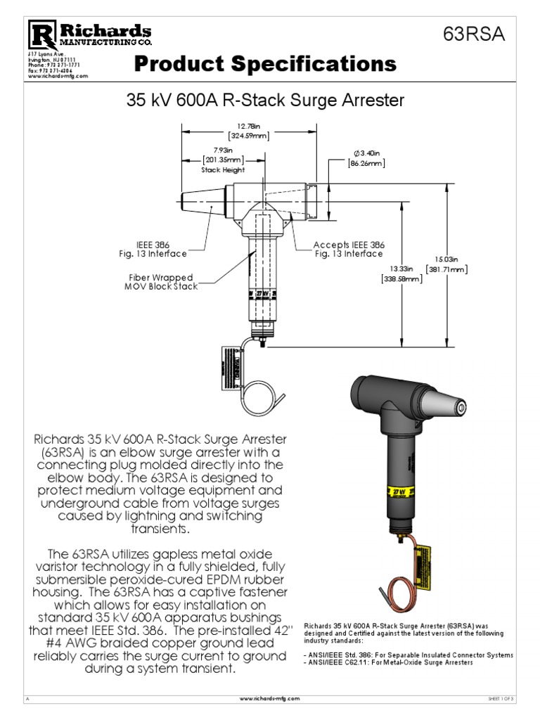 The Richards 35 kV 600A R-Stack Surge Arrester: Specifications and Installation Configurations ...