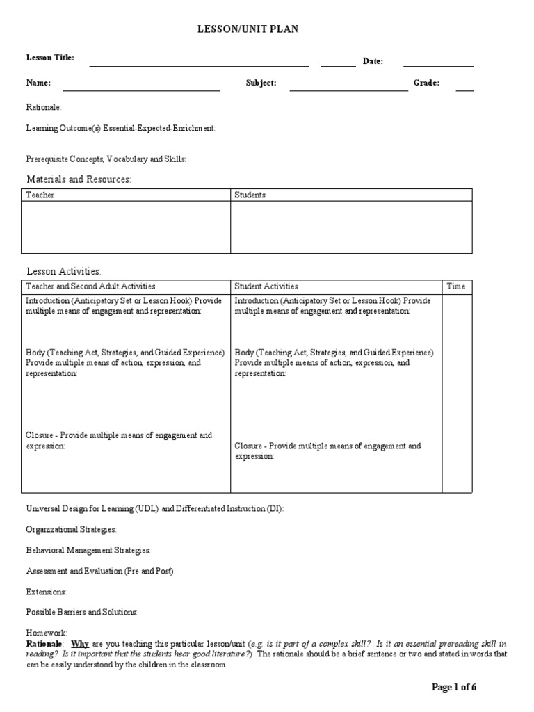 Materials and Resources:: Lesson/Unit Plan | PDF | Differentiated ...