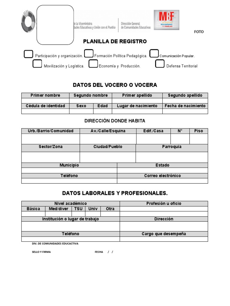 Planilla Unica para El Registro de La Voceria Del MBF 2018-2019 | PDF Planilla Unica para El Registro de La Voceria Del MBF 2018-2019 | PDF