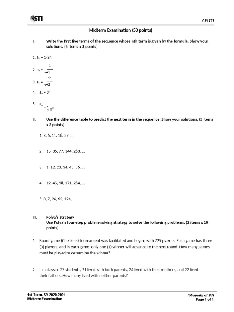 Midterm Examination (50 Points) | PDF | Teaching Methods & Materials