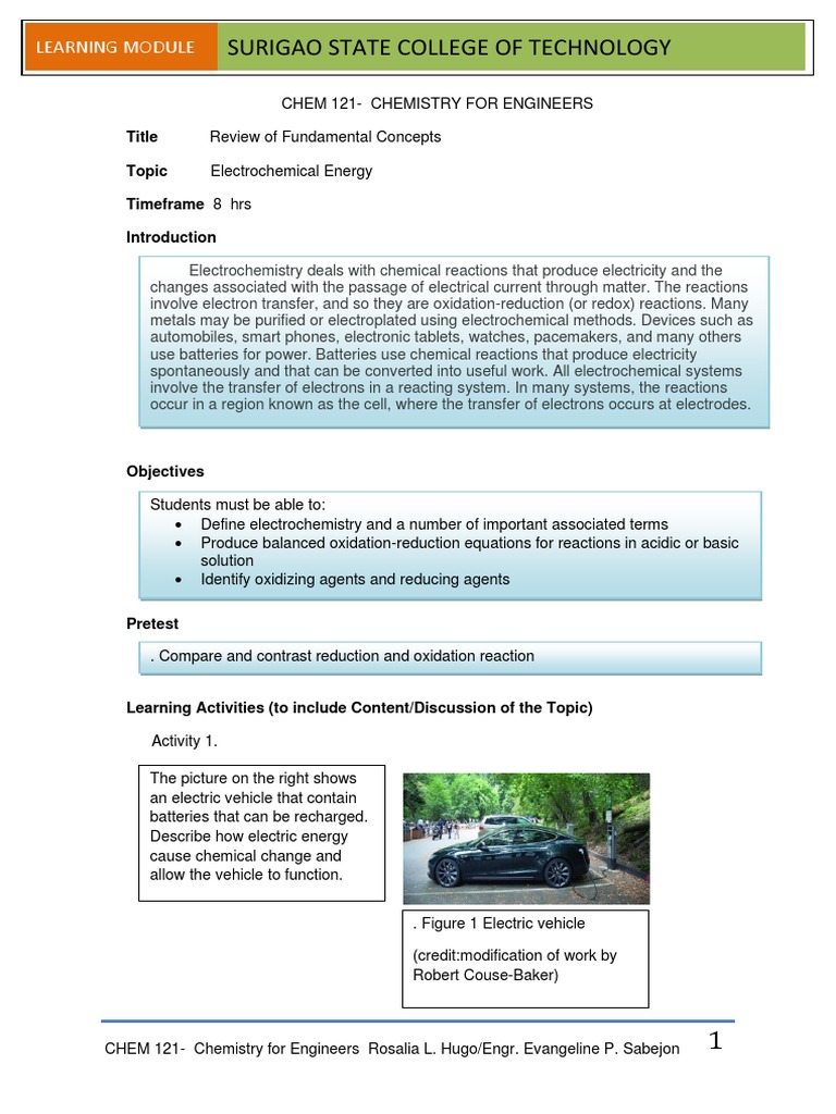 Surigao State College of Technology: Learning Module | PDF | Redox | Electrochemistry
