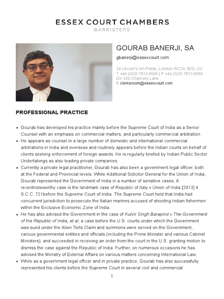 Gourab Banerji, Sa: Professional Practice | PDF | Arbitration | Barrister