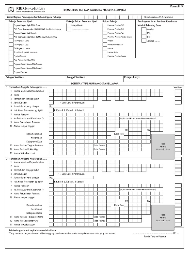 Formulir Pendaftaran Anggota Keluarga BPJS | PDF | Ilmu Sosial