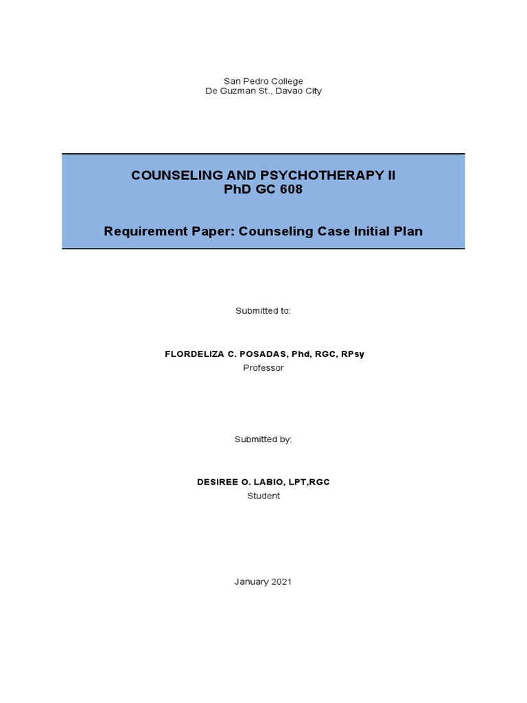 Counseling Case Paper | PDF | Psychotherapy | Mental Disorder