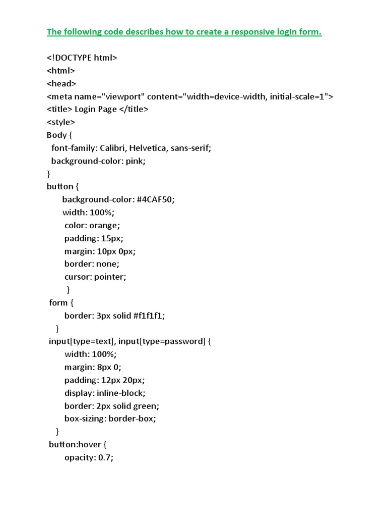 Login Form Program | PDF | Html Element | Html5