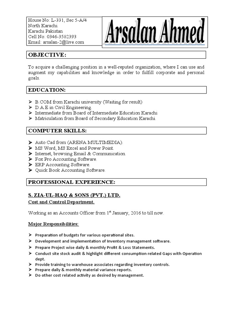 Arsalan Ahmed CV | PDF