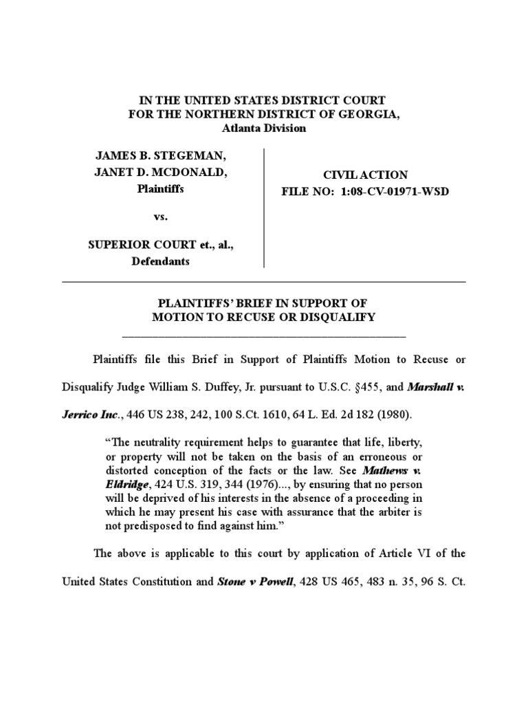 Brief in Support of Motion To Recuse | PDF | Judicial Disqualification | Pro Se Legal ...