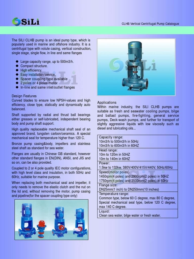 CLHB Vertical Centrifugal Pump Catalogue | Download Free PDF | Pump | Bearing (Mechanical)