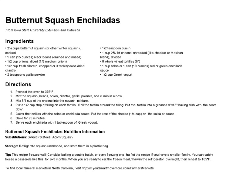 Butternut Squash Enchiladas | PDF | Wellness