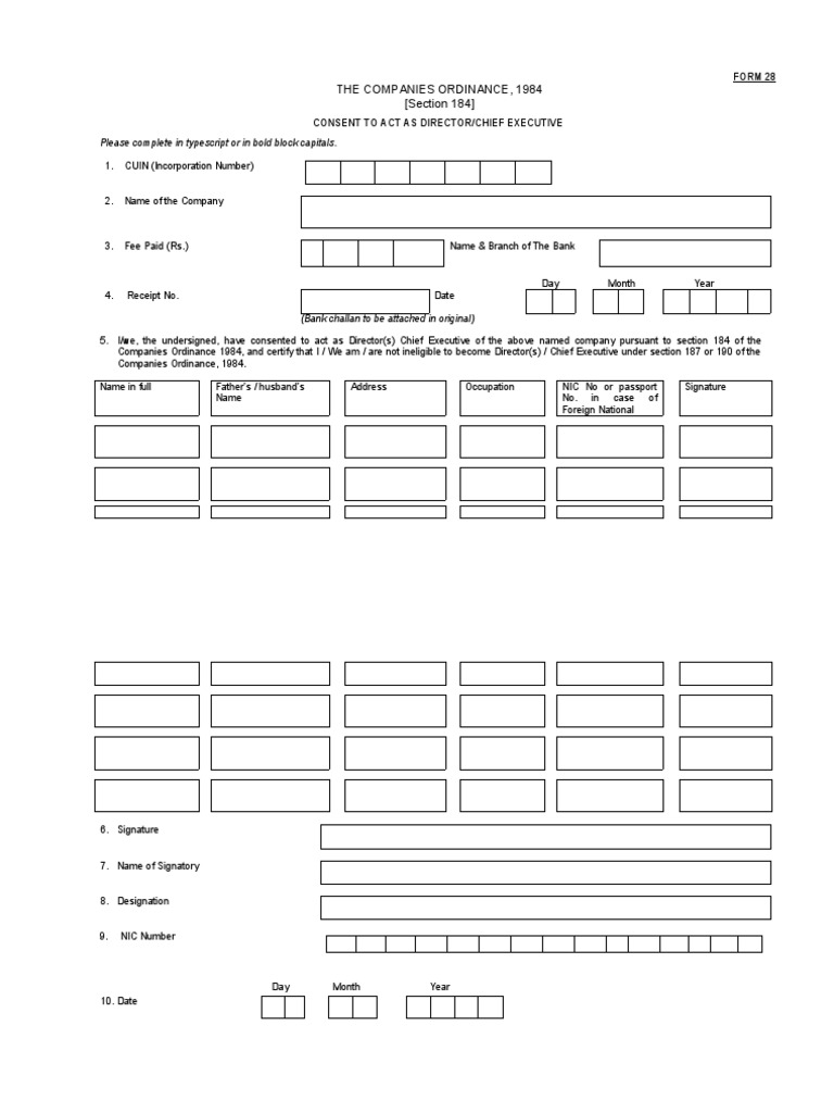 Consent to Act as Director Form 28 | PDF