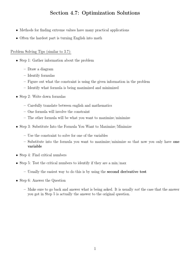 Section 4.7: Optimization Solutions | PDF | Area | Mathematical ...
