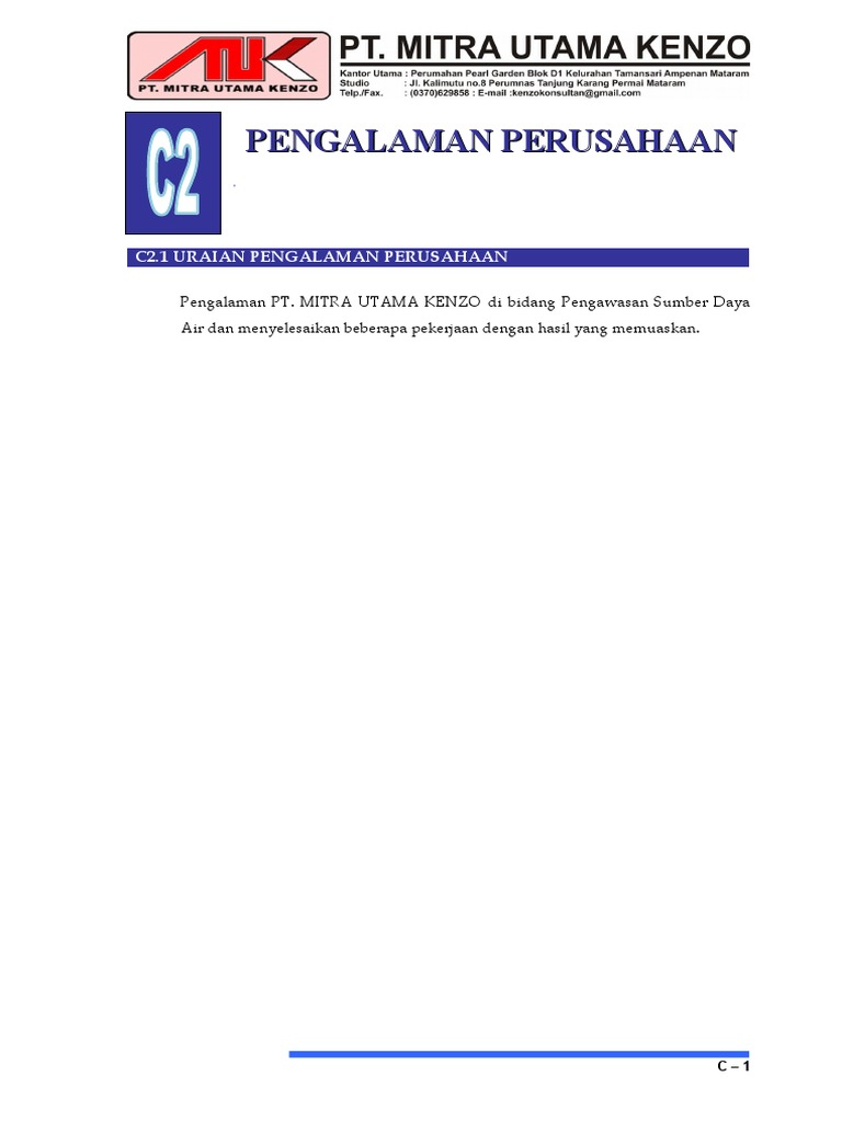BAB C.2 - Uraian Pengalaman PT. Mitra Utama Kenzo | PDF