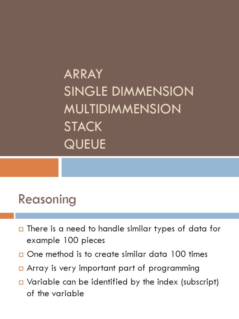 Array Single Dimmension Multidimmension Stack Queue | PDF | Queue (Abstract Data Type) | Integer ...