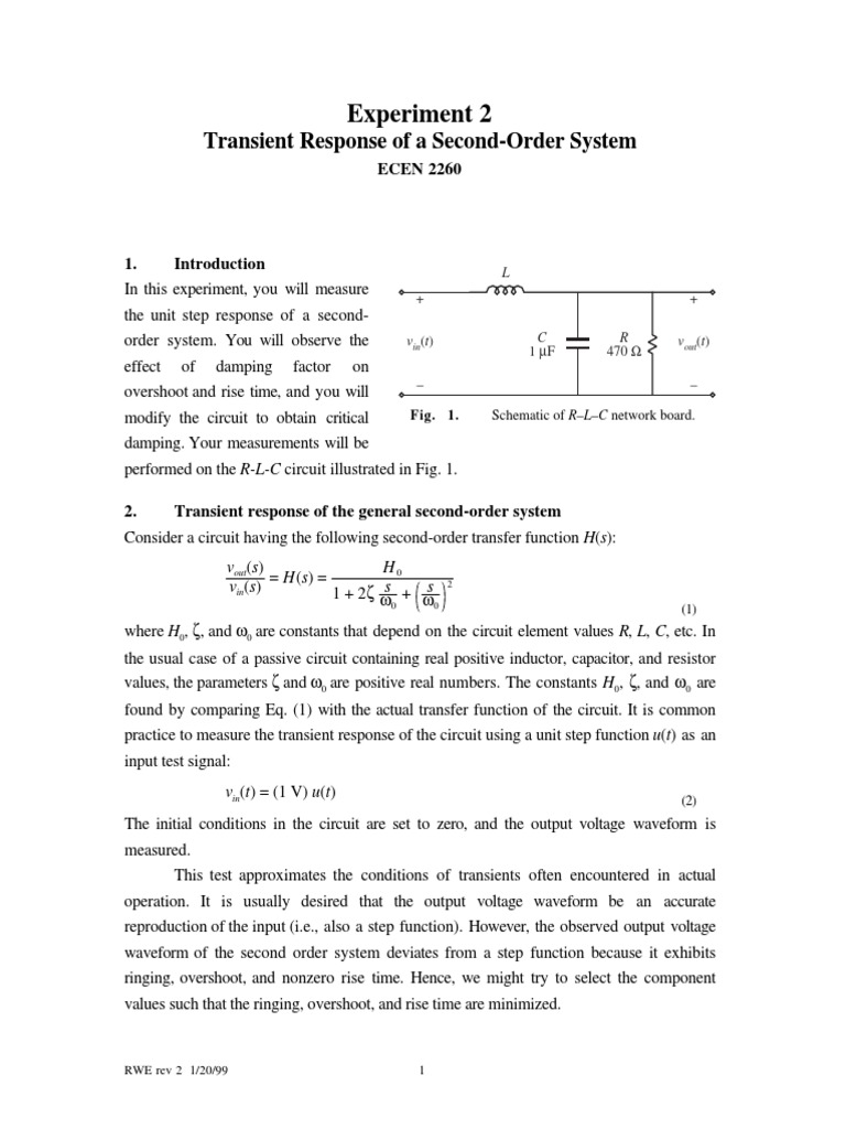 Experiment 2: Transient Response of A Second-Order System | PDF ...