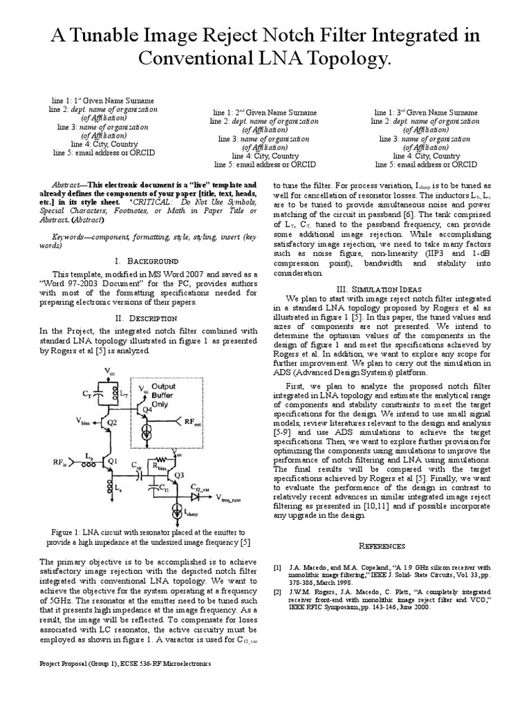 A Tunable Image Reject Notch Filter Integrated in Conventional LNA ...