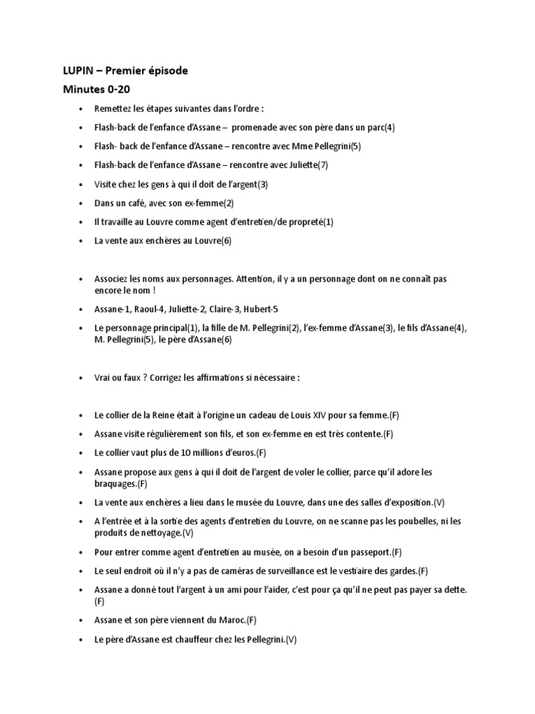 LUPIN : Épisode 1 - Flashbacks et Vols | PDF | Arsène Lupin