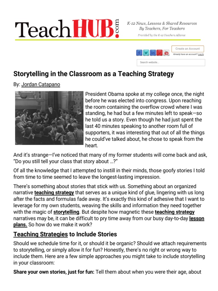 Storytelling in The Classroom As A Teaching Strategy | PDF ...