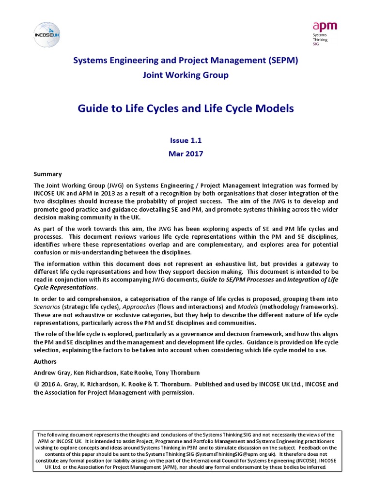 Guide To Life Cycles and Life Cycle Models: Systems Engineering and ...