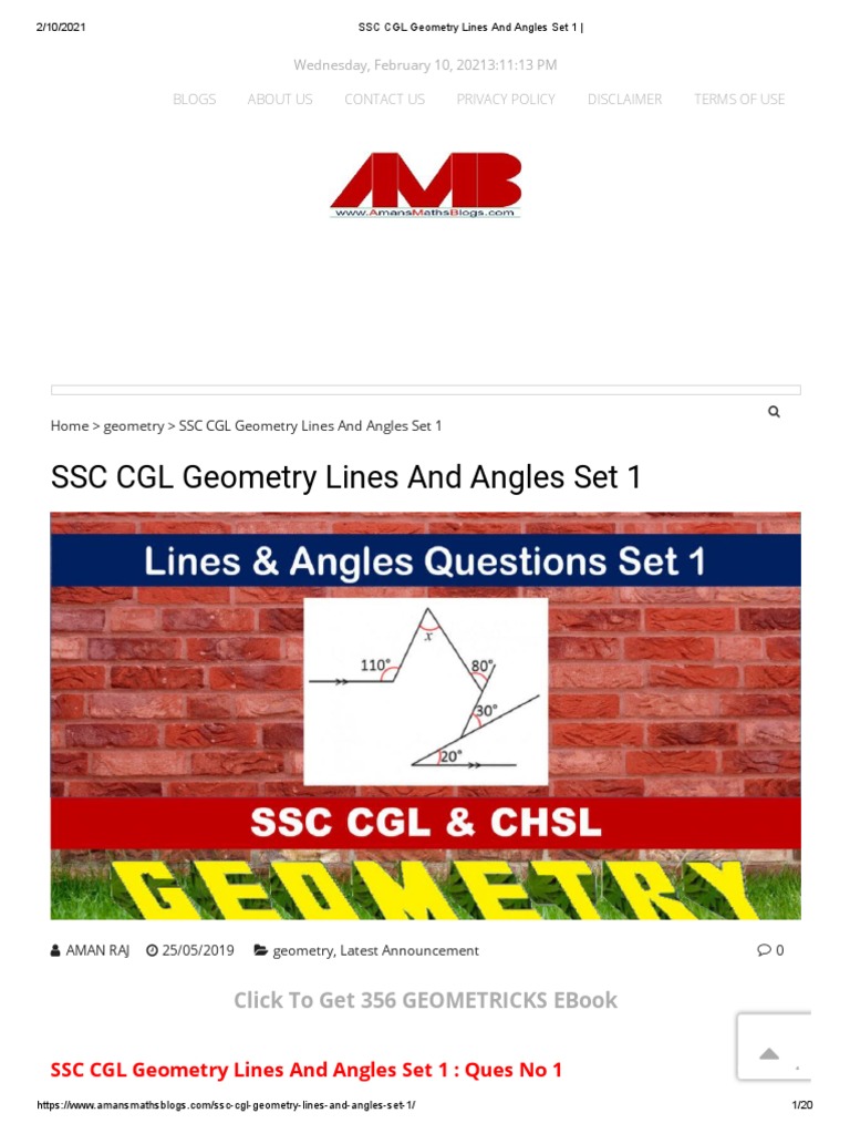 SSC CGL Geometry Lines and Angles Set 1 | PDF