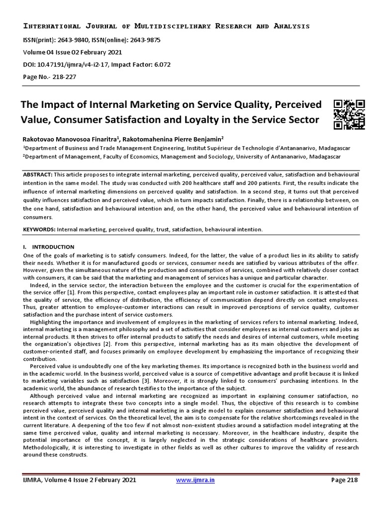 The Impact of Internal Marketing On Service Quality, Perceived Value ...