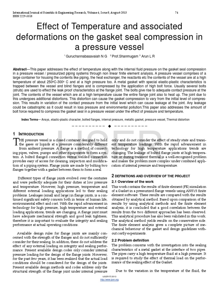 Effect of Temperature and Associated Deformations On The Gasket Seal ...