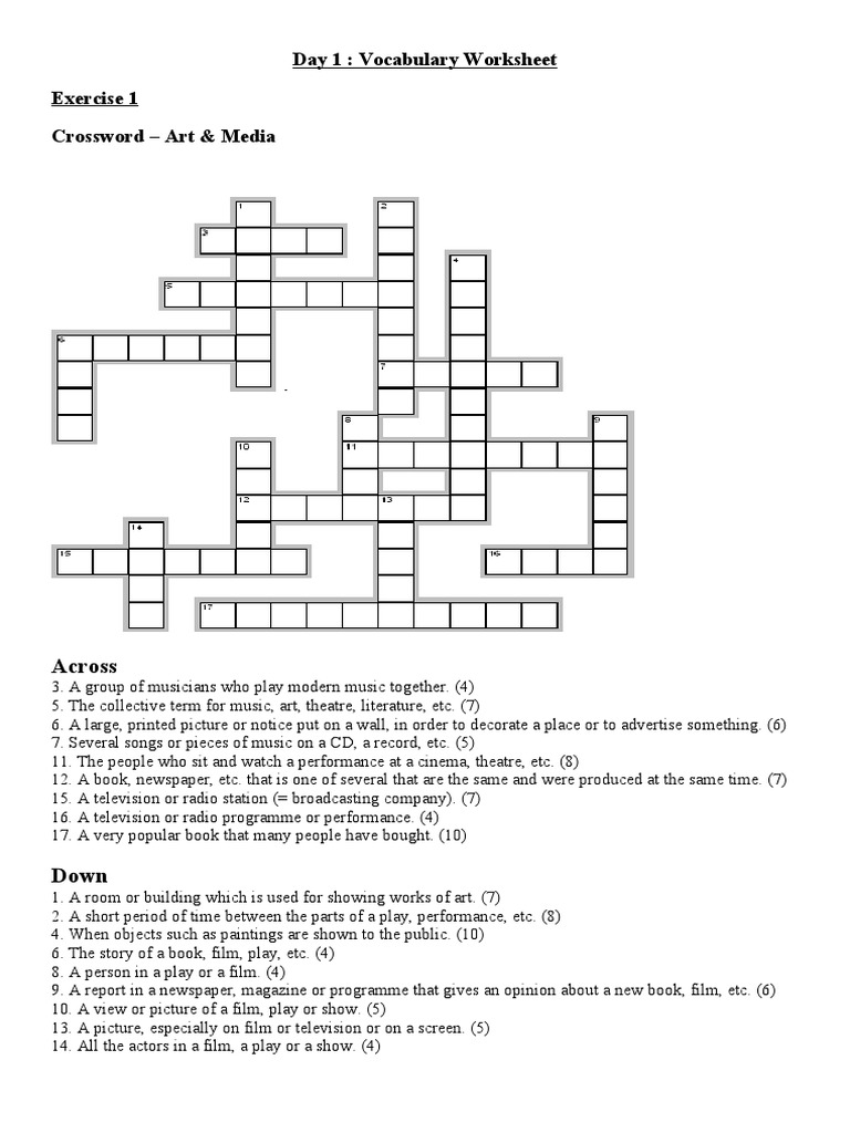 Art & Media Vocabulary Worksheet | PDF | Newspapers | Mass Media