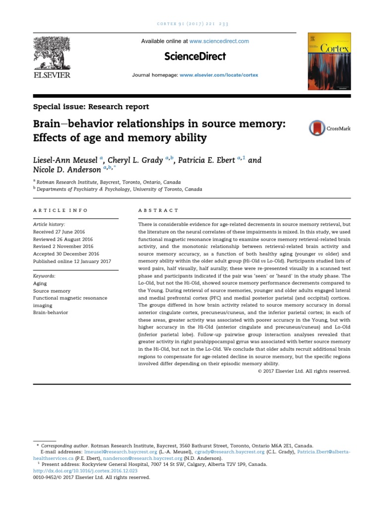 Brain Behavior Relationships in Source Memory - Effects of Age and ...