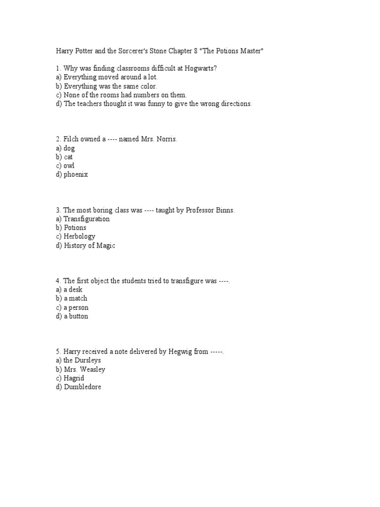 Harry Potter Chapter 8 Quiz | PDF