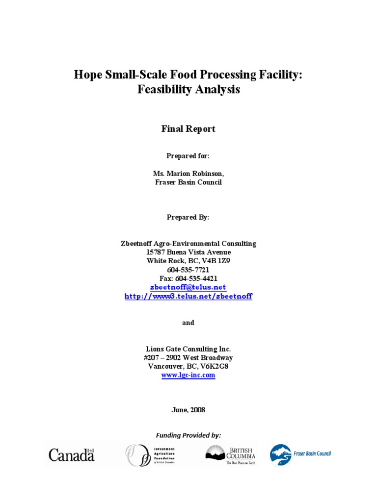 Hope Small-Scale Food Processing Facility: Feasibility Analysis | PDF ...