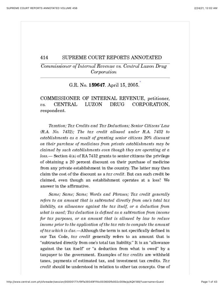 2 Commissioner of Internal Revenue vs. Central Luzon Drug Corporation ...